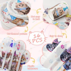 Cat Birthday Party Supplies,167pcs Cat Birthday Decorations&Cat Theme Tableware Set-Cat Party Plates Napkins etc Cat Themed Birthday Party Supplies