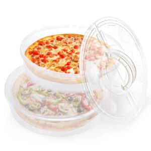 lawei 2 pack 12 inch food storage container with lid and handle, 2 compartments plastic pie carrier pizza slice storage containers, reusable round pie keeper holder for cake cheesecake tortilla