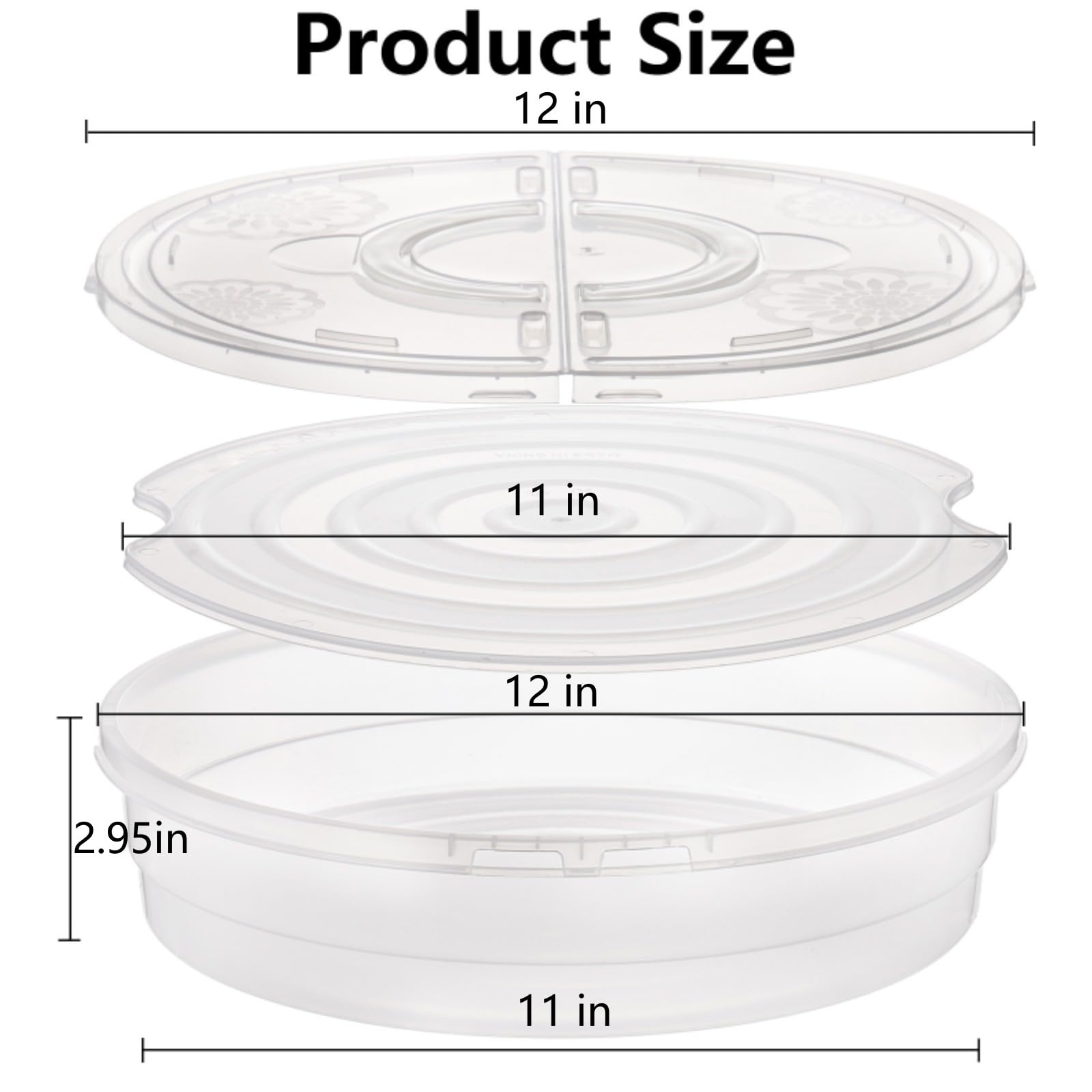 Lawei 2 Pack 12 Inch Food Storage Container with Lid and Handle, 2 Compartments Plastic Pie Carrier Pizza Slice Storage Containers, Reusable Round Pie Keeper Holder for Cake Cheesecake Tortilla