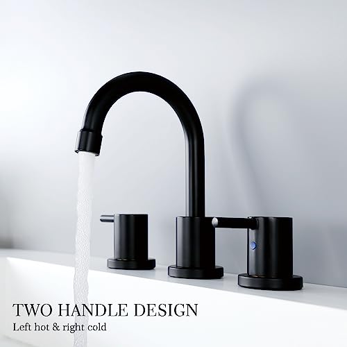 Widespread Bathroom Faucet Matte Black Two Handle Bathroom Faucets for Sink 3 Hole Modern Bathroom Sink Faucet with Supply Hose 360° Swivel Spout Bathroom Vanity Faucet Rv Lavatory Vessel Faucet1