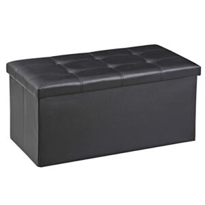 super deal leather storage ottoman bench 30 inches folding footrest with padded seat large toy sotrage chest long box for livingroom bedroom entryway, 30"x15"x15", black