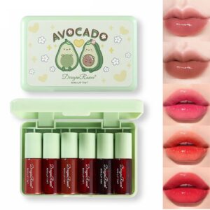 zarics 6 colors lip tint stain set,korean lip gloss lip stain tint plumping mini liquid matte lipstick,multi-use lip and cheek tint,long lasting non-stick cup waterproof,high pigment lip tint makeup