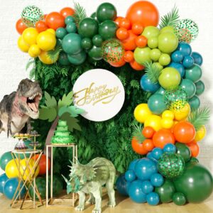 gresatek jungle themed balloon garland arch kit, sage green orange yellow olive balloons decorations for boys girls birthday baby shower safari dinosaur party decor supplies (blstr100)