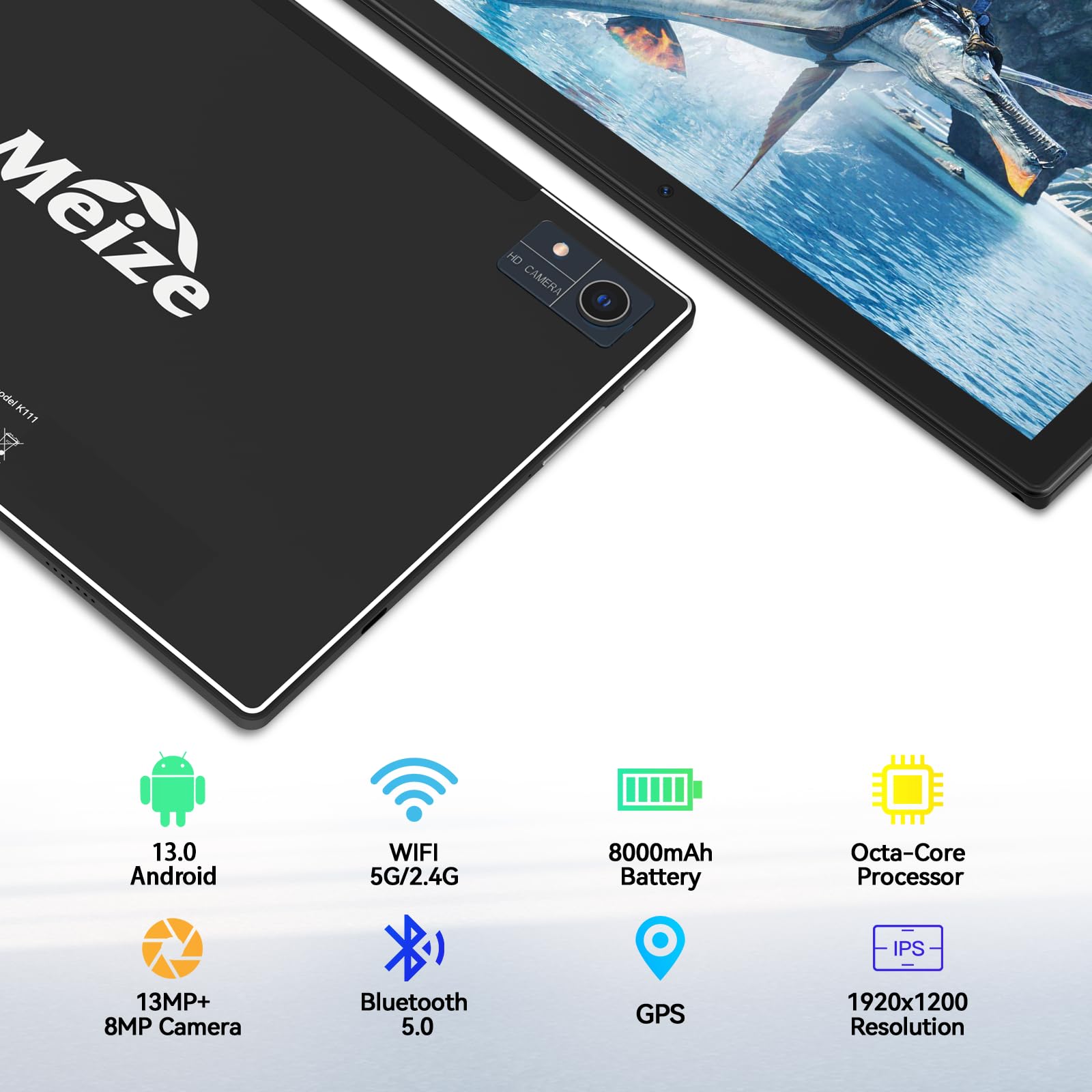 Newest 2024 Android 13 Tablet, 128GB+16(8+8 Expand)GB/512GB Expandable, Octa-Core Tablet with 5G WiFi, 8000mAh Battery, 10.1 inch Tablet with 21MP Camera, Tablet with Keyboard, Bluetooth, Mouse, Case.