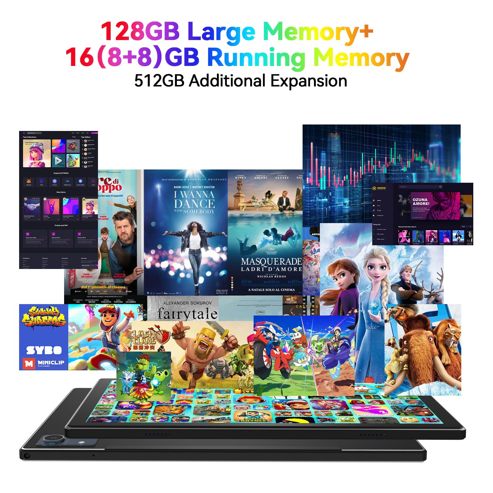 Newest 2024 Android 13 Tablet, 128GB+16(8+8 Expand)GB/512GB Expandable, Octa-Core Tablet with 5G WiFi, 8000mAh Battery, 10.1 inch Tablet with 21MP Camera, Tablet with Keyboard, Bluetooth, Mouse, Case.