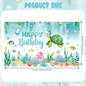 Preboun Ocean Animal Backdrop Ocean Turtle Decorations Ocean Theme Birthday Party Photography Background Banner for Underwater Blue Baby Shower Birthday Party Decorations Supplies, 3.6 x 6 Feet