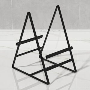 Hikinlichi 2 Large 1 Small Triangle Plate Holders Organizers Upright Cabinet Dish Drying Racks Metal Plate Dish Organizers Racks Stands for Countertop and Cupboard Black