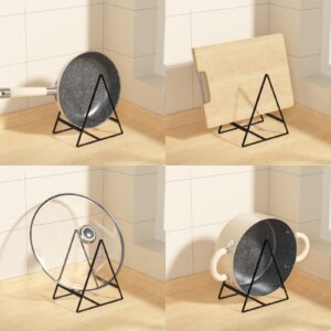 Hikinlichi 2 Large 1 Small Triangle Plate Holders Organizers Upright Cabinet Dish Drying Racks Metal Plate Dish Organizers Racks Stands for Countertop and Cupboard Black