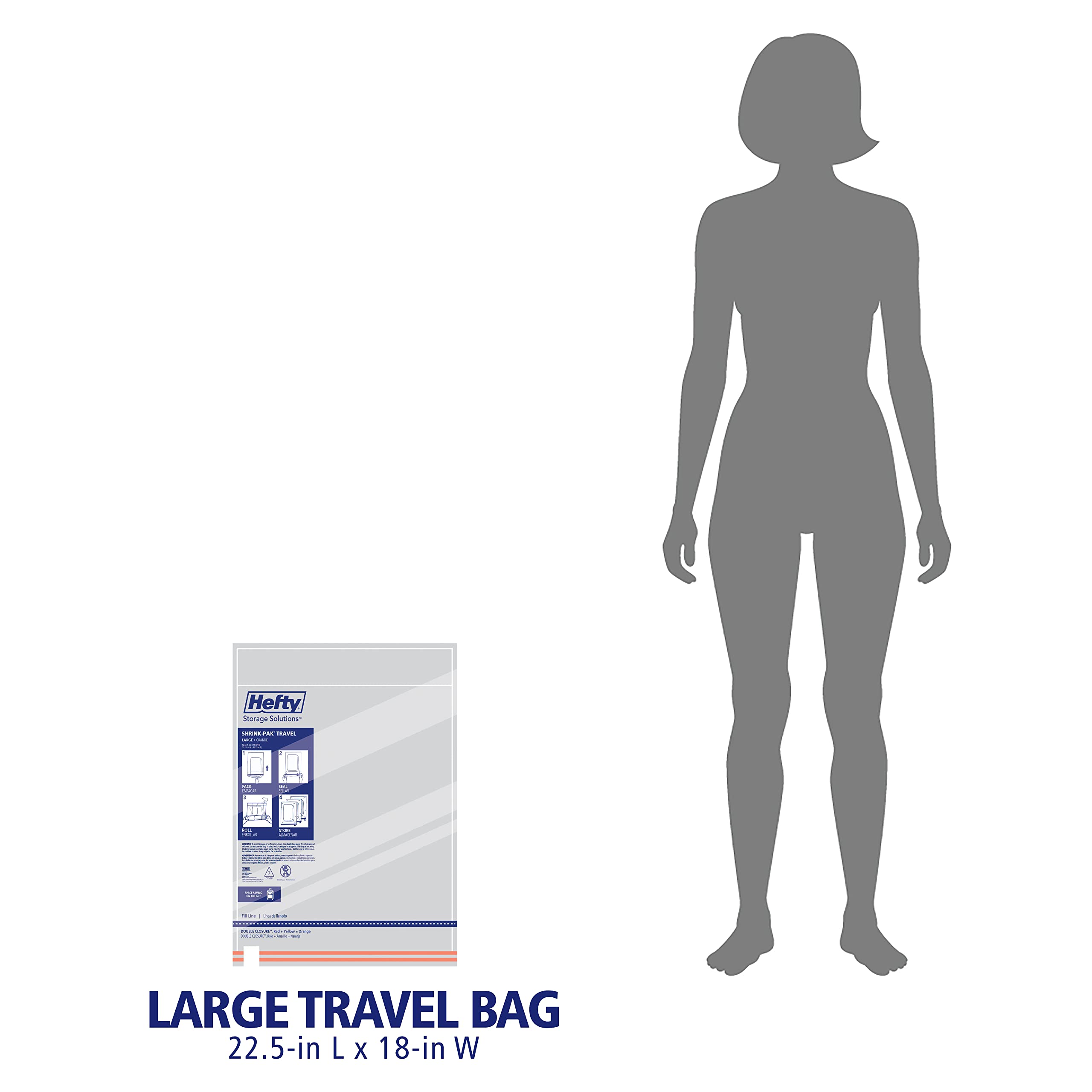 Hefty Shrink-Pak Large Travel Bags - Airtight Storage Bags for Maximum Space Saving, Travel Essentials, Ideal for Travel and Packing, Durable, Reliable Compression Bags with Sealed Protection