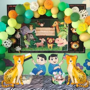 Giant Leopard Foil Balloons Jungle Safari Animal Birthday Party Decorations Mylar Balloon For Boy Kids Wild One Theme Birthday Party Decor Baby Shower Zoo