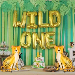 Giant Leopard Foil Balloons Jungle Safari Animal Birthday Party Decorations Mylar Balloon For Boy Kids Wild One Theme Birthday Party Decor Baby Shower Zoo