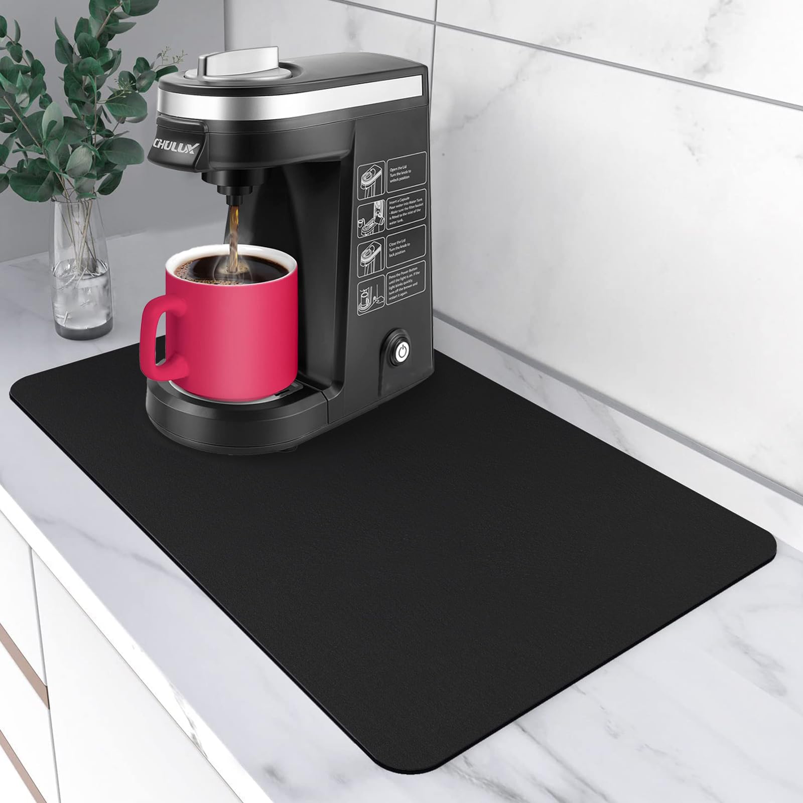 AiBOB Coffee Mat, Hide Stain Absorbent Coffee Bar Mats Fit Under Coffee Maker Espresso Machine, Rubber Backed Dish Drying Mat for Kitchen Countertops