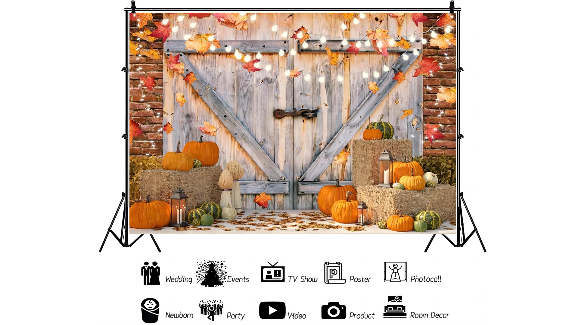 YYNXSY Fall Thanksgiving Backdrop Autumn Pumpkin Harvest Barn Background Hay Maple Leaves Baby Shower Banner Supplies Photo Booth Prop 10X8FT YY-2515