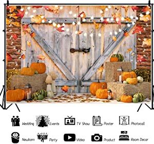 YYNXSY Fall Thanksgiving Backdrop Autumn Pumpkin Harvest Barn Background Hay Maple Leaves Baby Shower Banner Supplies Photo Booth Prop 7X5FT YY-2515