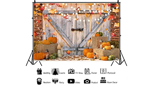 YYNXSY Fall Thanksgiving Backdrop Autumn Pumpkin Harvest Barn Background Hay Maple Leaves Baby Shower Banner Supplies Photo Booth Prop 7X5FT YY-2515