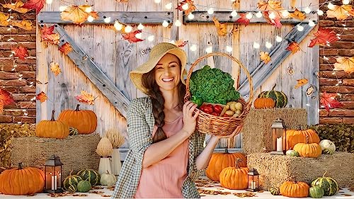 YYNXSY Fall Thanksgiving Backdrop Autumn Pumpkin Harvest Barn Background Hay Maple Leaves Baby Shower Banner Supplies Photo Booth Prop 7X5FT YY-2515