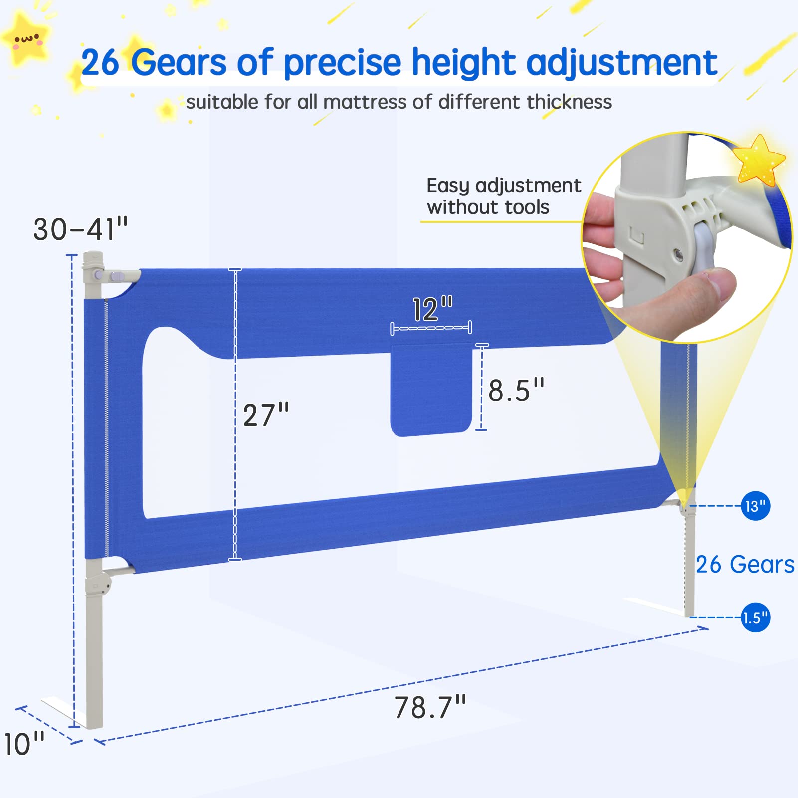 Kevsuvqin Bed Rail for Toddlers, Toddler Bed Rails for Queen Bed, Bed Rails for King Size Bed Guard Rail for Toddlers, Baby Bed Rail Guard, Bed Rail for Twin Bed (78.8" x 30", Pack of 1)