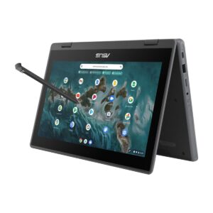 asus chromebook flip cr1 cr1100 11.6" hd 2-in-1 touchscreen notebook computer, intel celeron n5100 1.1ghz, 4gb ram, 32gb emmc, chrome os, dark gray