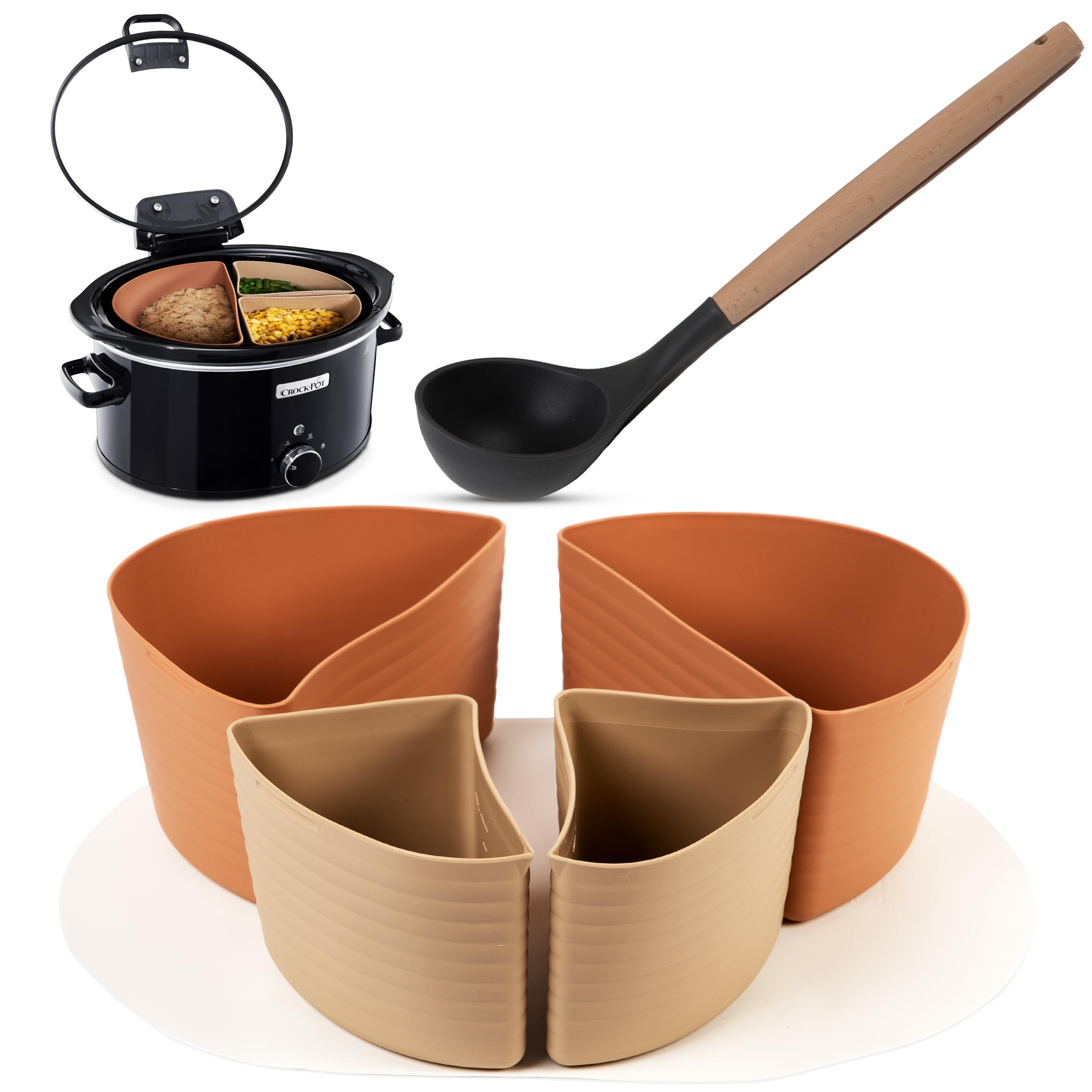 Tibi Ipsi Silicone Crockpot Liner for 6qt Slow Cookers - Reusable & Leak-Proof Slow Cooker Liner, Crockpot Silicone Liner Includes Baking Mat & Silicone Spoon with Wooden Ladle