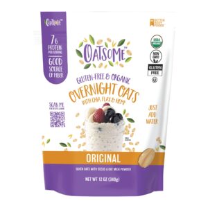 organic overnight oats with chia, flax, & hemp, gluten-free oatmeal with 7g of protein, 12oz bag