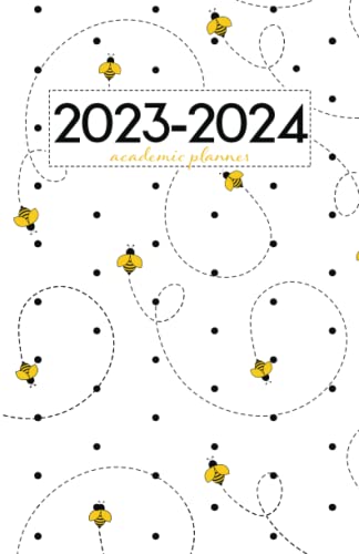 Academic Planner 2023-2024 Small | Cute Little Bumble Bees Buzzing on White: July - June | Weekly & Monthly | US Federal Holidays and Moon Phases