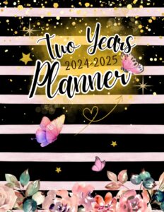 2024-2025 two years planner: (january through december) with holidays and inspirational quotes, butterfly and flower watercolor cover style