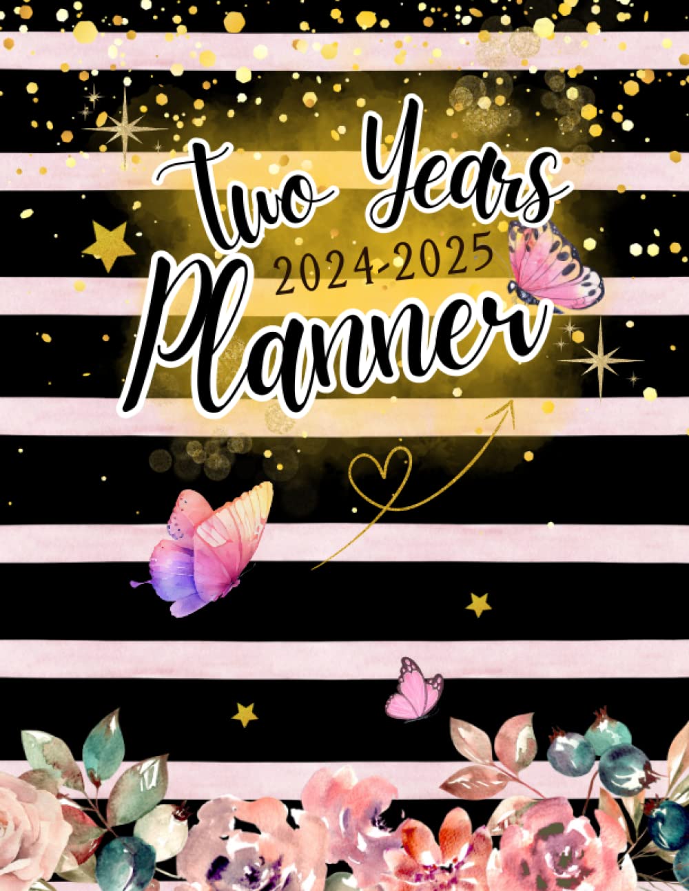 2024-2025 Two Years Planner: (January through December) with Holidays and Inspirational Quotes, Butterfly And Flower Watercolor Cover Style