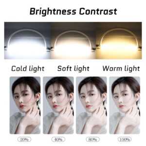 Rosvola Half Moon Light, 25W Desktop LED Light 3000K‑6500K Half Moon Shaped, Adjust Brightness Eyelash Beauty Lamp for Salon Nail Art White 100‑240V (US Plug)