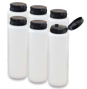 ljdeals 6 pack 8 oz plastic squeeze bottles with black flip top caps, wide mouth for condiment, sauces, multi purpose, refillable, empty bottles, bpa free, made in usa