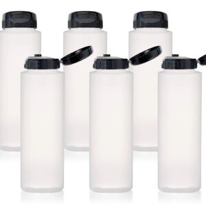 ljdeals 6 Pack 8 oz Plastic Squeeze bottles with Black Flip Top Caps, Wide Mouth for Condiment, Sauces, Multi Purpose, Refillable, Empty Bottles, BPA Free, Made in USA