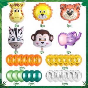 30 Pieces Jungle Safari Birthday Party Decorations, 6 Pack Giant Safari Animal Balloons, 24 Pcs 12 Inch Jungle Animal Print Balloons for Wild One Birthday Party, Baby Shower, Zoo Party Decorations