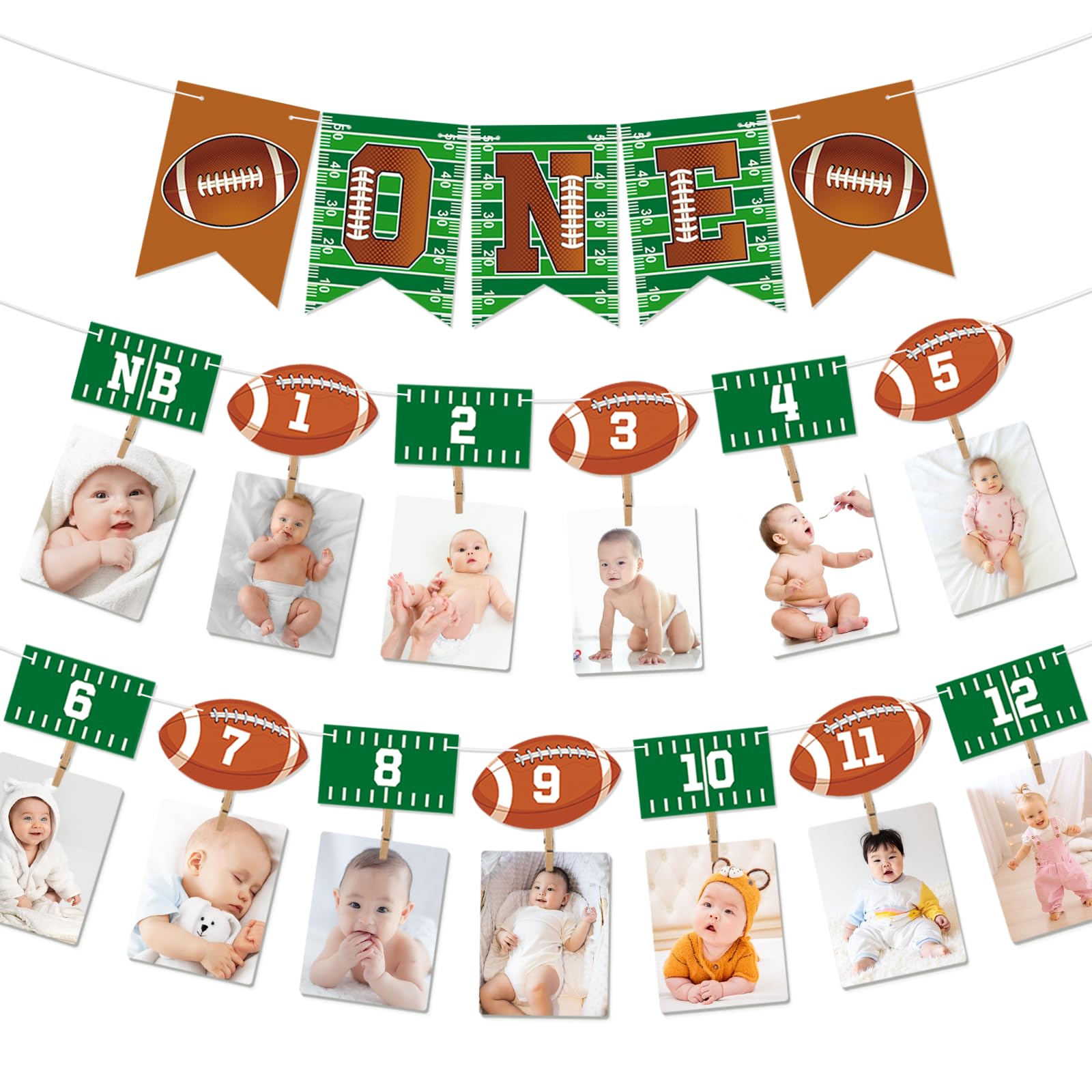 Footbal Birhtday Decorations 1St Birthday Photo Banner 1St Year Down Football Banner First Birthday Monthly Photo Banner Football Theme Birthday Party Supplies