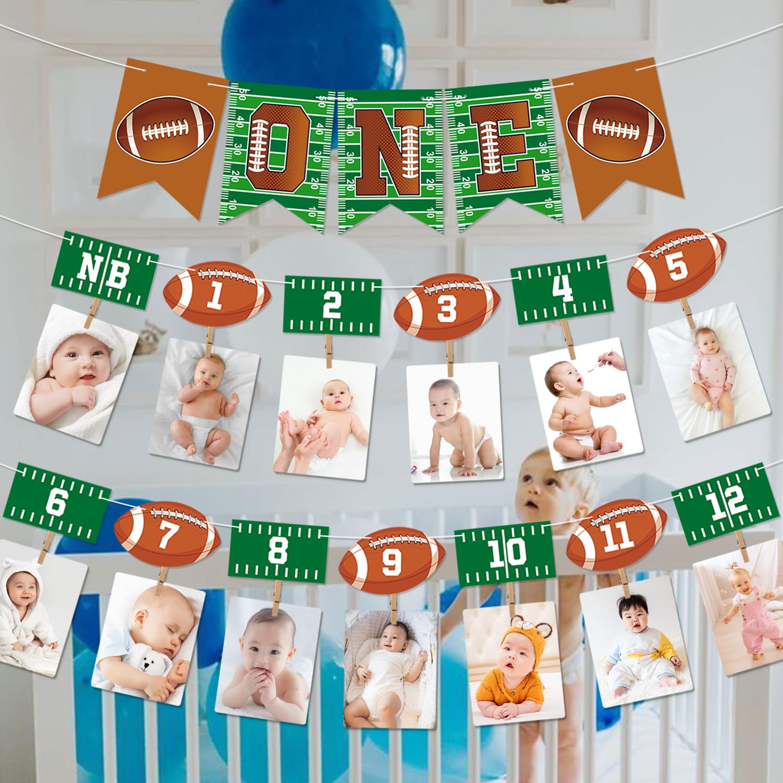 Footbal Birhtday Decorations 1St Birthday Photo Banner 1St Year Down Football Banner First Birthday Monthly Photo Banner Football Theme Birthday Party Supplies