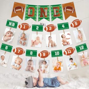 Footbal Birhtday Decorations 1St Birthday Photo Banner 1St Year Down Football Banner First Birthday Monthly Photo Banner Football Theme Birthday Party Supplies