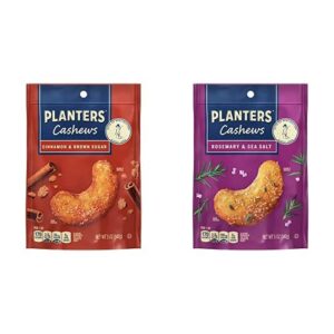 bundle of planters cashews cinnamon & brown sugar, 5 oz bag + planters cashews rosemary & sea salt, 5 oz bag