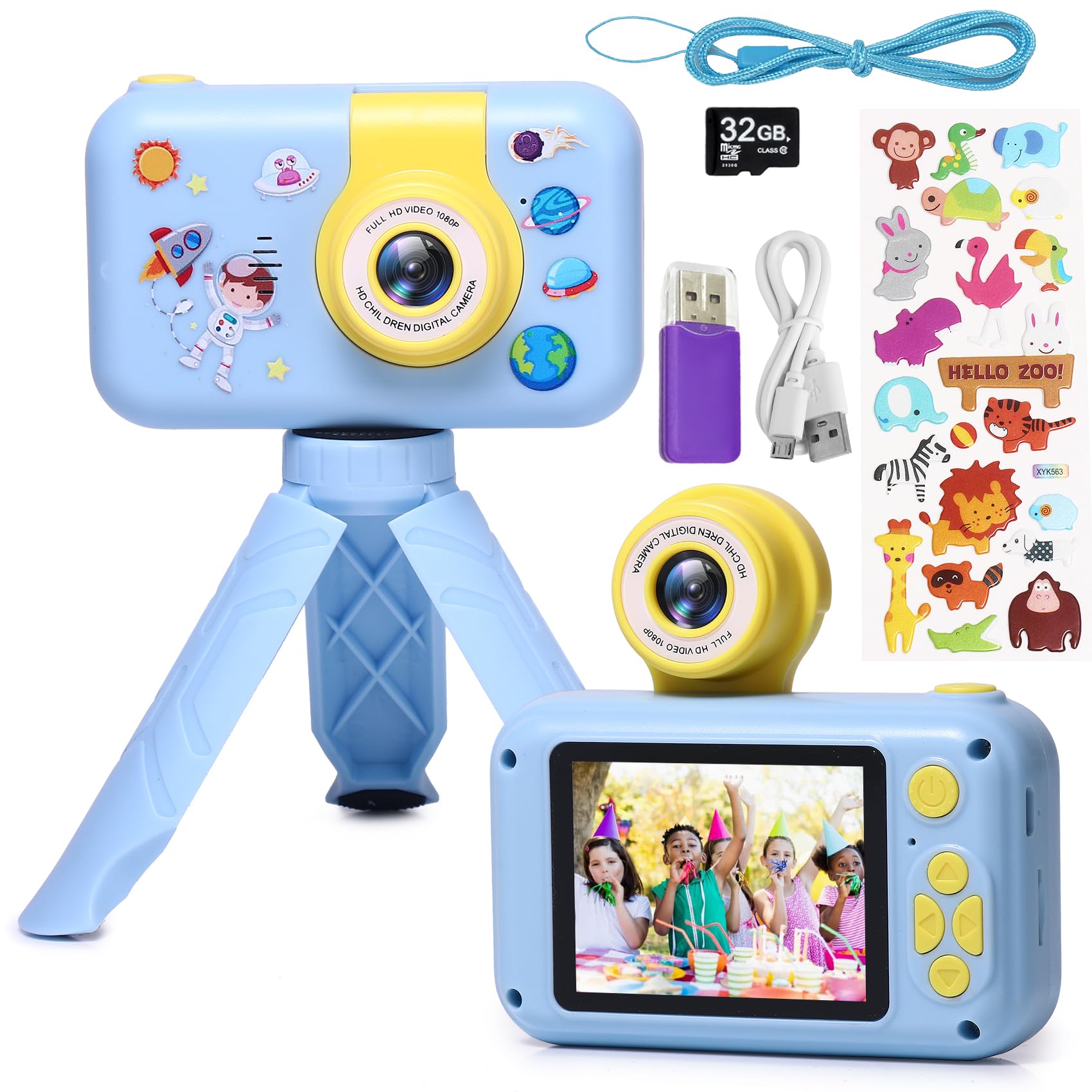 Kids Camera,2.4in IPS Screen Digital Camera,180°Flip Lens Camera,Children Selfie Camera with Playback Game,Christmas/Birthday Gift for 4 5 6 7 8 9 10 11 Year Old Girl Boy (Blue)