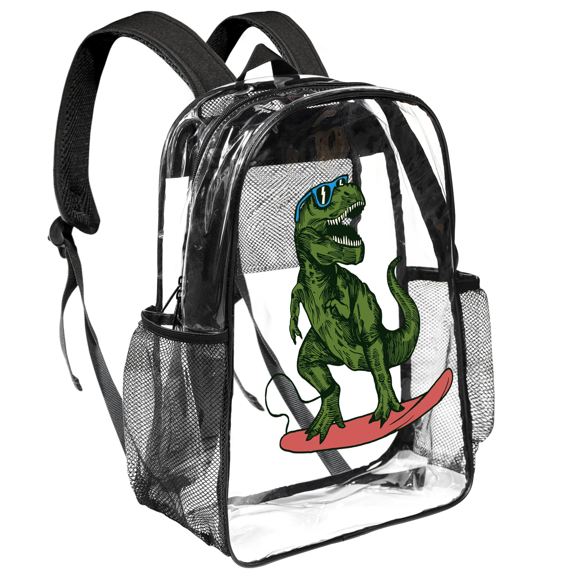 Gtonpum Clear Backpack for School, Heavy Duty PVC Transparent Bookbag Backpacks for Boys Adults Kids, See Through Backpack with Padded Straps for Security, College, Work, Concert, 17 IN (Dinosaur)