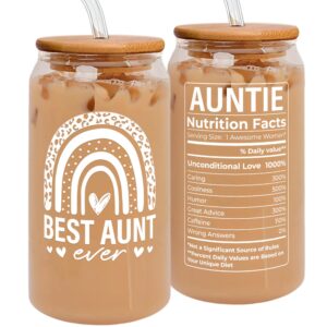 aunt gifts - aunt gifts from niece, nephew - gifts for aunt, auntie gifts - aunt birthday gift, mothers day gifts for aunt, aunt valentine gifts - gifts for new aunt, to be aunt - 16 oz can glass