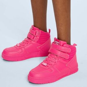 LUCKY STEP Women's High Top Fashion Sneakers Basketball Ankle Boots Walking Tennis Shoes Platform Hook and Loop Casual Faux Leather Sneaker(Hot Pink,8B(M) US)