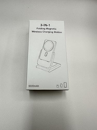 Wireless Charging Station for Apple MagSafe Charger, 3 in 1 MagSafe Charger Stand for iPhone 15 Pro Max/14/13/12, Air Pods, iWatch, Portable 5000mAh Power Bank Battery Pack (Black)