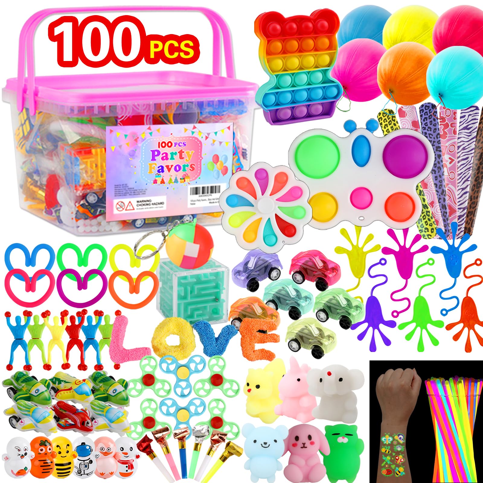 100 pcs Fidget Toys Pack, Party Favors For Kids 8-12 Mini Autism Sensory Toy Goodie Bag Pinata Stuffers Treasure Box School Prizes Birthday Party Supplies Halloween Treat Xmas Gifts For Boys Girls 4-8