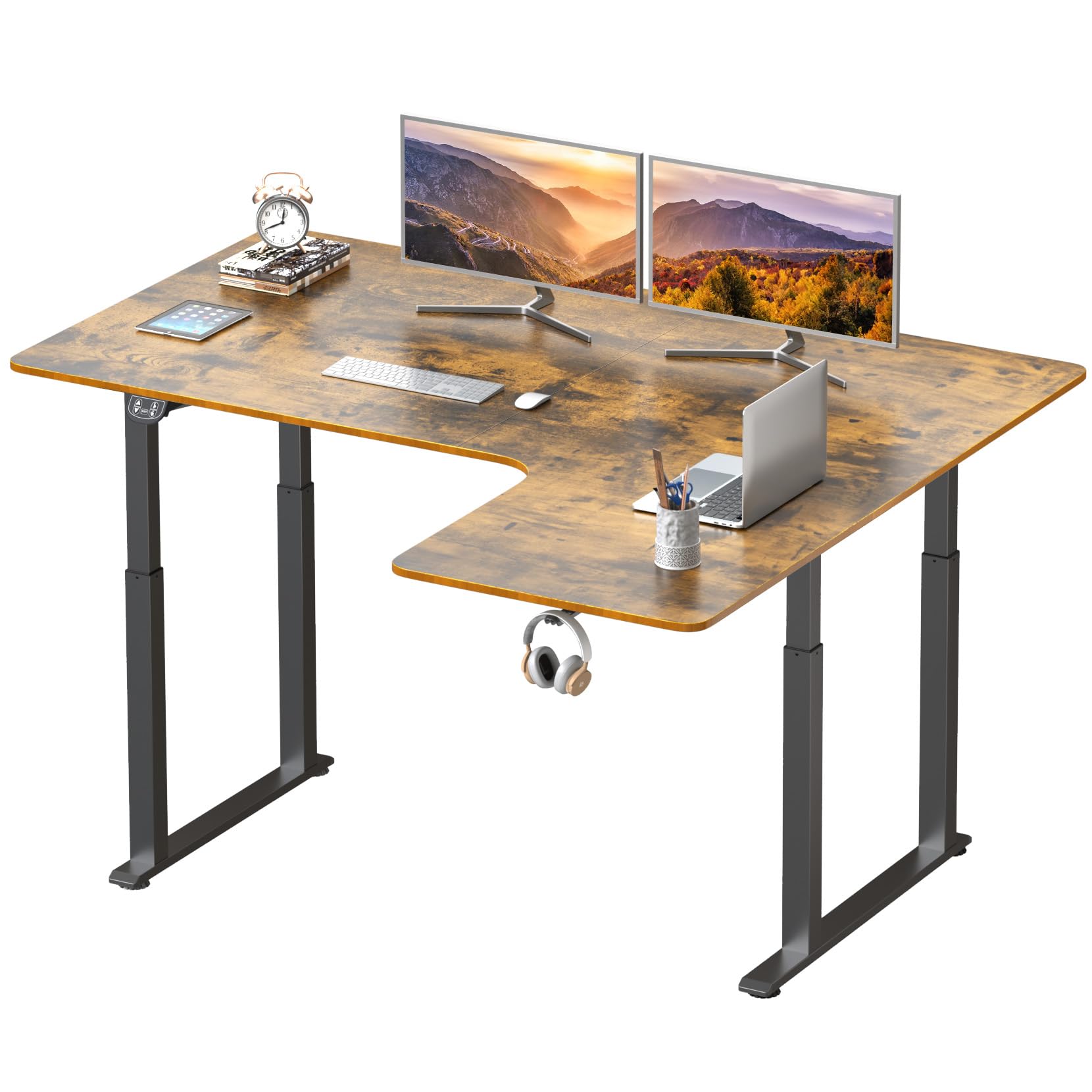 Dripex Standing Desk, 63 x 43 Inch L Shaped Desk, Electric Height Adjustable Dual Motor Sit Stand Desk, Corner Stand Up Desk, Large Computer Workstation for Home Office with 4 Stable Legs