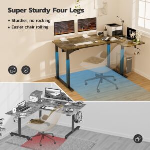 Dripex Standing Desk, 63 x 43 Inch L Shaped Desk, Electric Height Adjustable Dual Motor Sit Stand Desk, Corner Stand Up Desk, Large Computer Workstation for Home Office with 4 Stable Legs