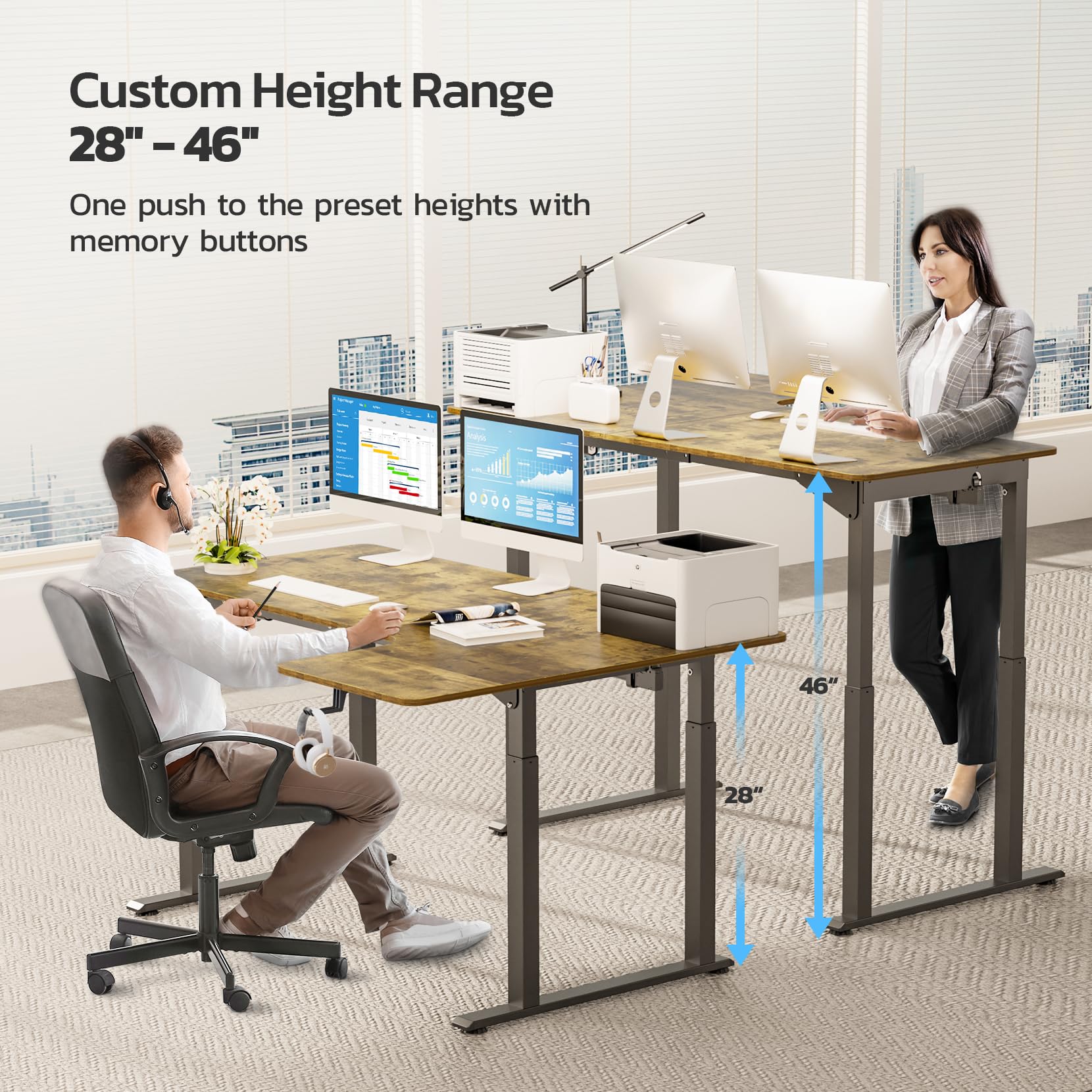 Dripex Standing Desk, 63 x 43 Inch L Shaped Desk, Electric Height Adjustable Dual Motor Sit Stand Desk, Corner Stand Up Desk, Large Computer Workstation for Home Office with 4 Stable Legs