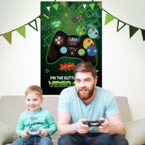 Waenerec Pin The Button on The Video Game with 32PCS Video Game Stickers 20’’ X 28’’ Video Game Party Favors Poster for Kids Wall Home Room Video Game Birthday Party Decorations Supplies