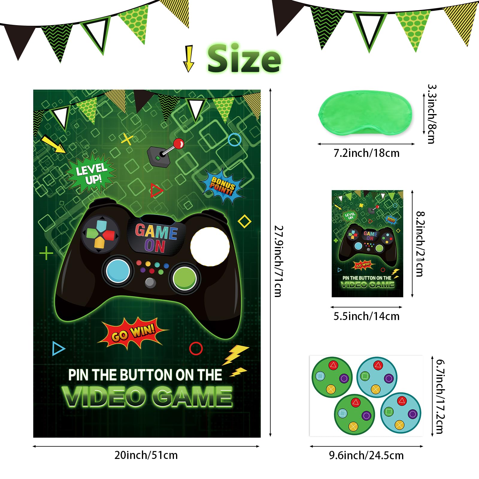 Waenerec Pin The Button on The Video Game with 32PCS Video Game Stickers 20’’ X 28’’ Video Game Party Favors Poster for Kids Wall Home Room Video Game Birthday Party Decorations Supplies