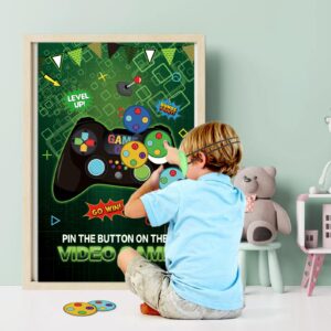 Waenerec Pin The Button on The Video Game with 32PCS Video Game Stickers 20’’ X 28’’ Video Game Party Favors Poster for Kids Wall Home Room Video Game Birthday Party Decorations Supplies