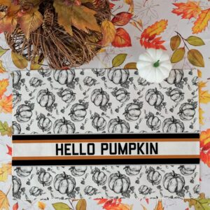 ARKENY Fall Thanksgiving Placemats 12x18 Inches Set of 4, Hello Pumpkin Hand Drawn,Seasonal Burlap Farmhouse Black White Indoor Kitchen Dining Table Autumn Decorations for Home Party AP446-18