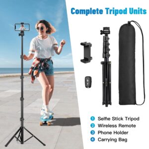 Phone Tripod, 70" Tripod Stand for Phone & Camera, Phone Tripod Stand with Remote and Phone Holder, Cell Phone Tripod for Recording/Vlogging/Live Streaming, Compatible with iPhone & GoPro