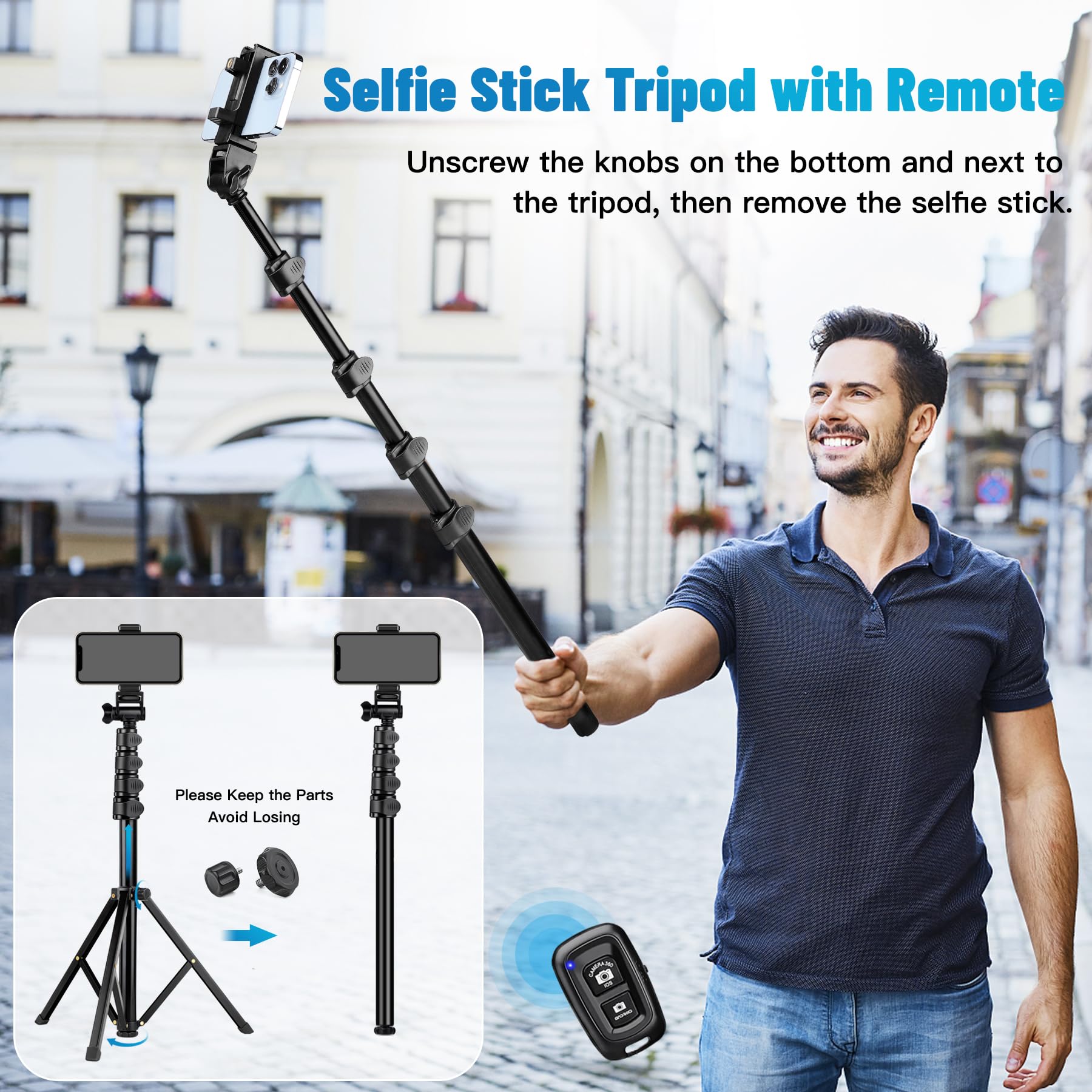 Phone Tripod, 70" Tripod Stand for Phone & Camera, Phone Tripod Stand with Remote and Phone Holder, Cell Phone Tripod for Recording/Vlogging/Live Streaming, Compatible with iPhone & GoPro